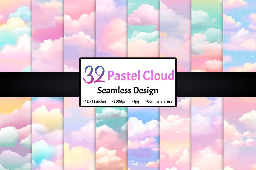 Pastel Cloud Bundle Digital Paper Seamless Colorful Cloud Sky ...