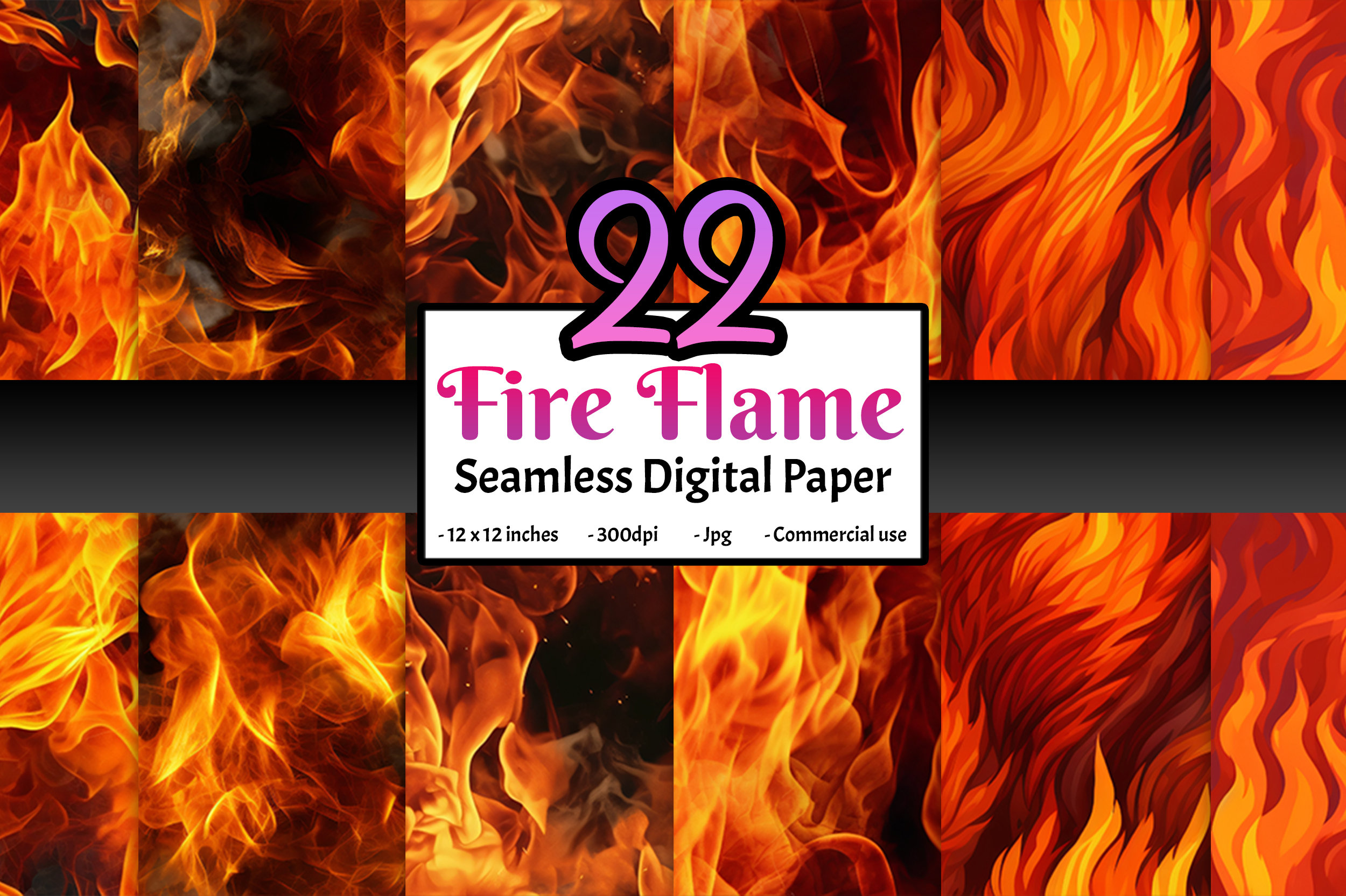 Seamless Fire Digital Paper| Flame Graphics | Flames Frame Printable ...
