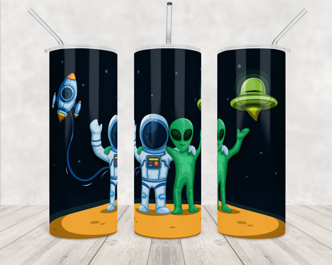 Astronaut and Alien Skinny Tumbler Wrap Sublimation Design Kid | Etsy