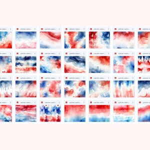 32 Blue Red Patriotic Watercolor Background Bundle Digital Paper 300 ...