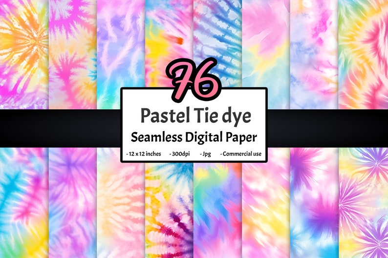 76 Seamless Design Tie Dye Watercolor Printable Bundle Digital Paper 12 ...