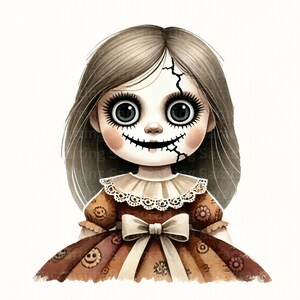 Watercolor Haunted Doll Clipart, Creepy Doll Clipart Bundle, 10 High ...
