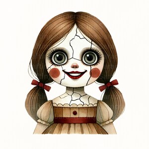 Watercolor Haunted Doll Clipart, Creepy Doll Clipart Bundle, 10 High ...