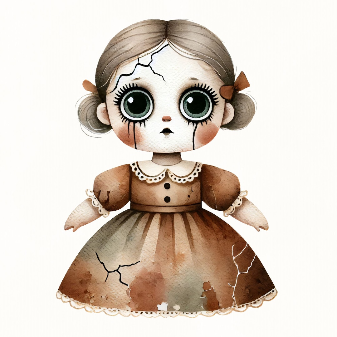 Watercolor Haunted Doll Clipart, Creepy Doll Clipart Bundle, 10 High-quality Designs,halloween ...