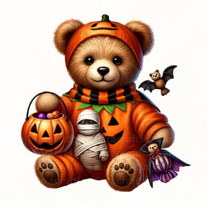 Cute Halloween Teddy Bear Clipart Png Set for Sublimation Commercial ...