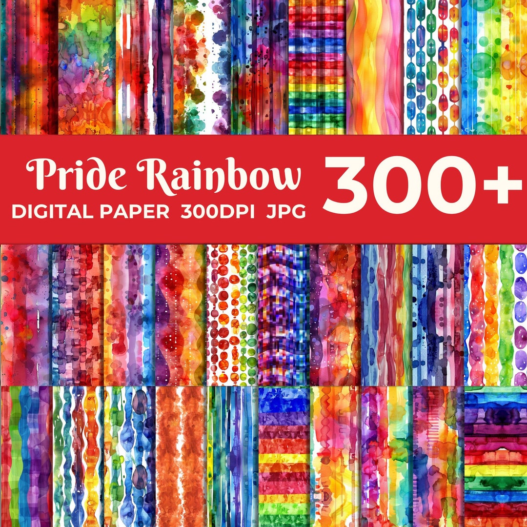300 Pride Rainbow Digital Paper Watercolor Printable Bundle Digital ...