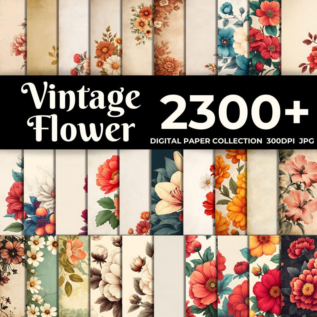 2300+ Vintage Flower Digital Paper, Retro Floral JPG With Fall, Autumn ...