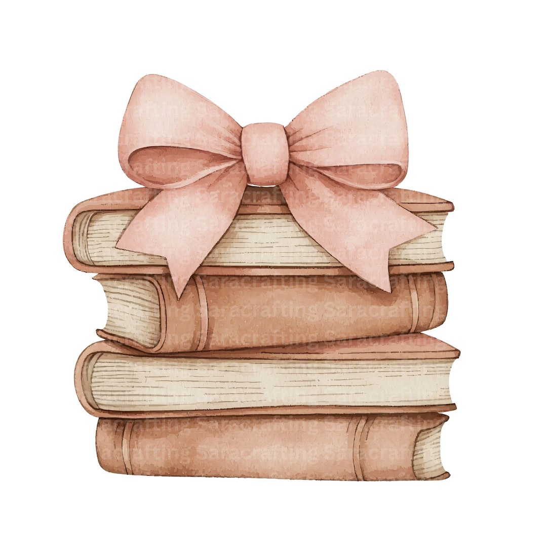 Coquette Book Stack PNG With Ribbon Bow, Girly Books Clipart Pink Bow ...