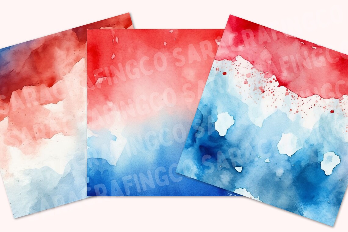 32 Blue Red Patriotic Watercolor Background Bundle Digital Paper 300 ...