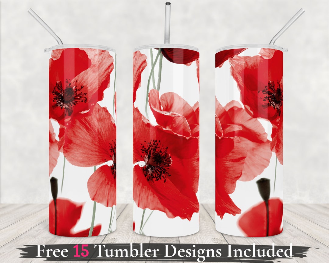 Poppy Tumbler Wrap Png 20oz Skinny Tumbler Red Flower Botanical Floral ...