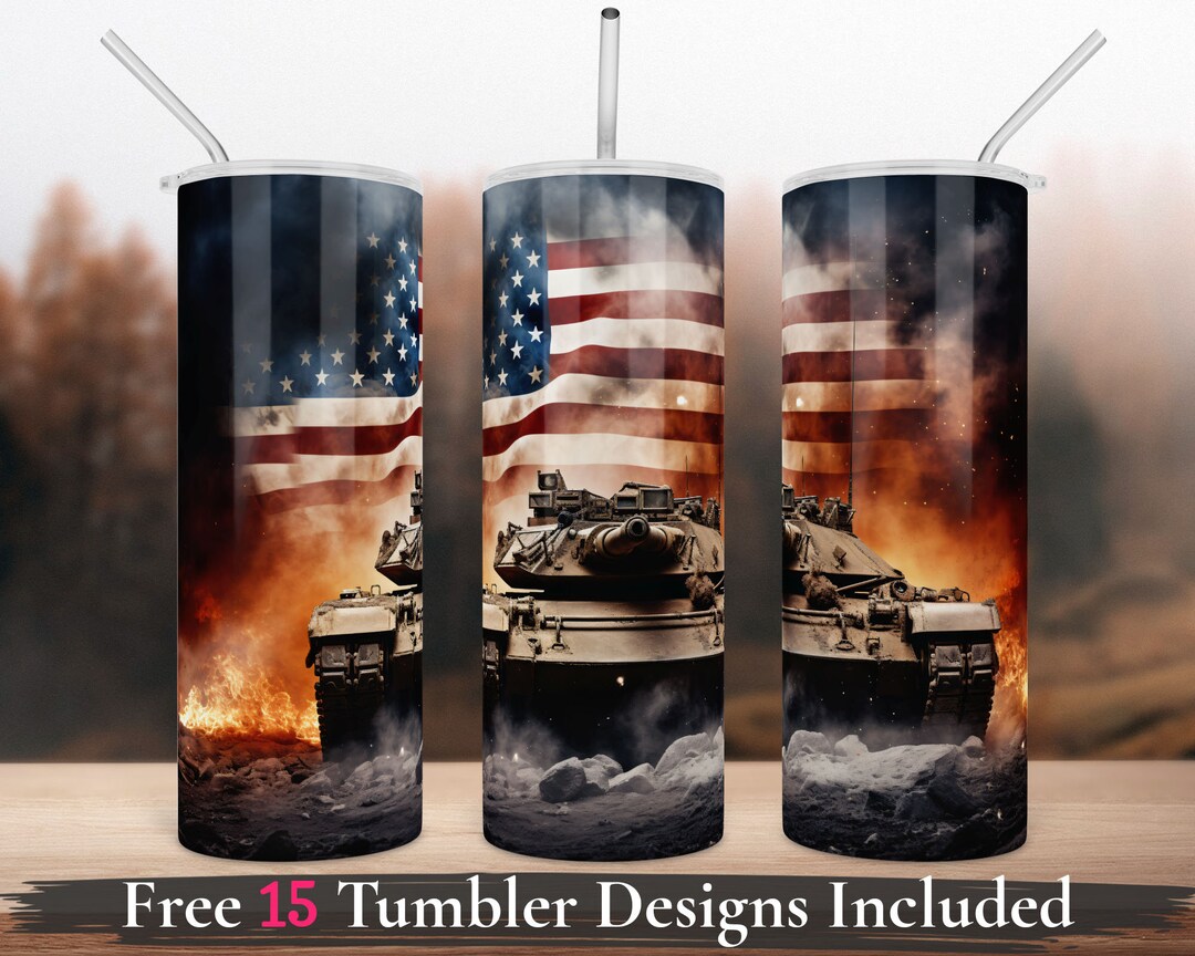 Tank With Usa Flag Tumbler Wrap Png Sublimation 20oz Skinny - Etsy