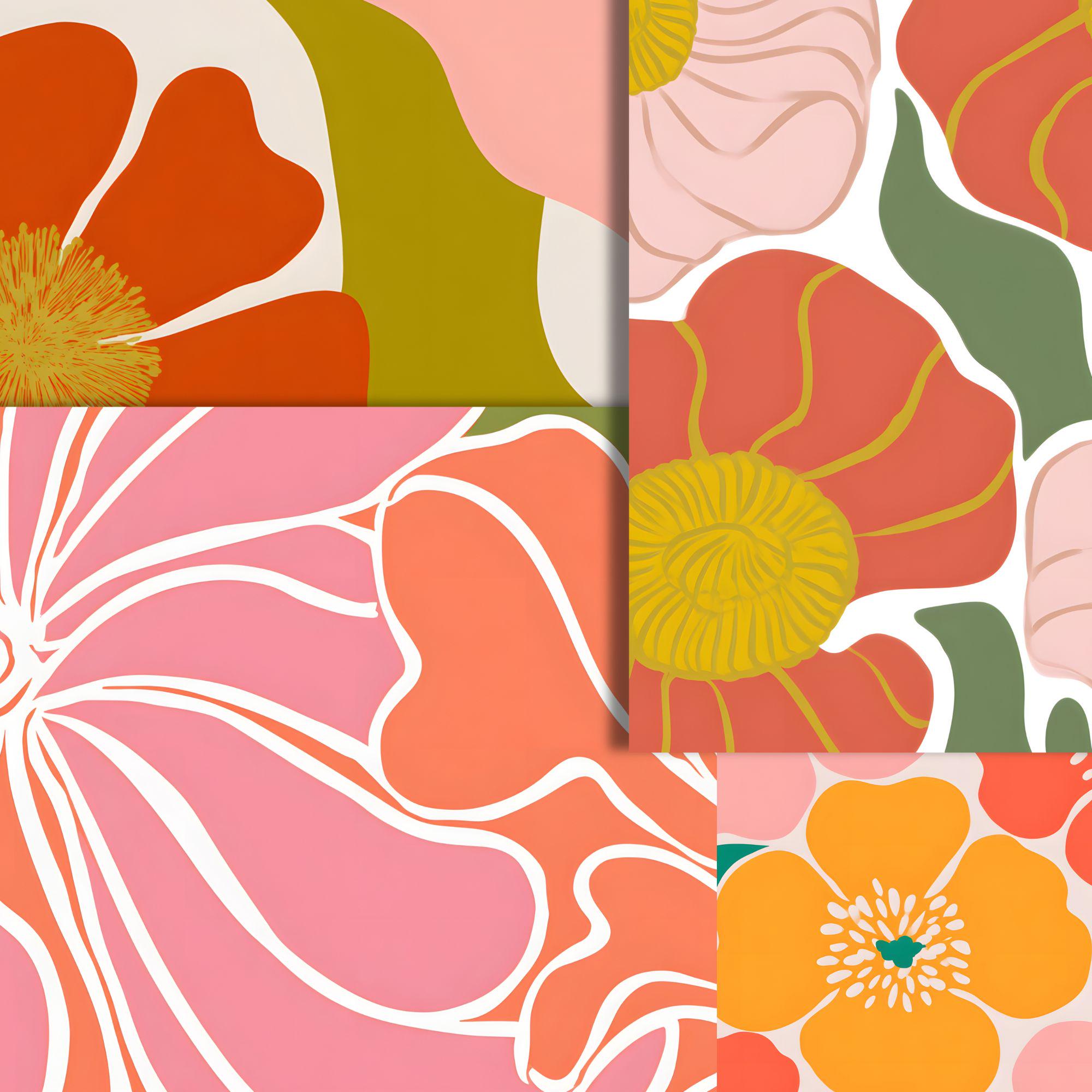 150+ Retro Floral Digital Papers | Groovy 70s Flower Backgrounds for ...