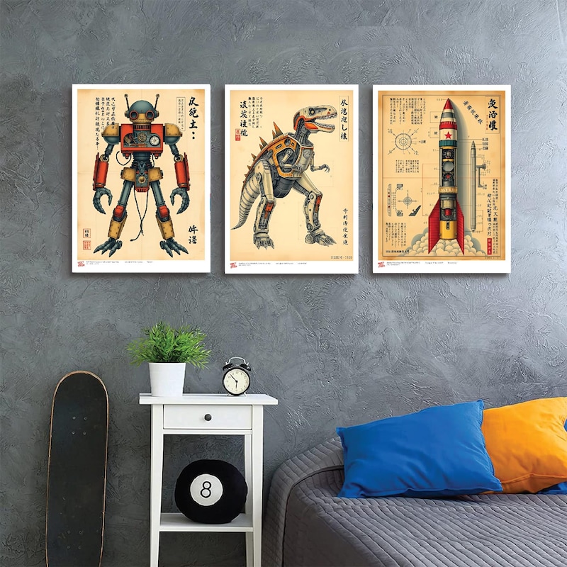 Robot Rocket Poster - Etsy UK