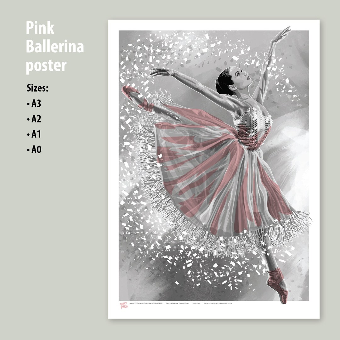 BALLERINA Pink Poster, A3, A2, A1, A0, Ballerina Poster, Ballet Poster ...