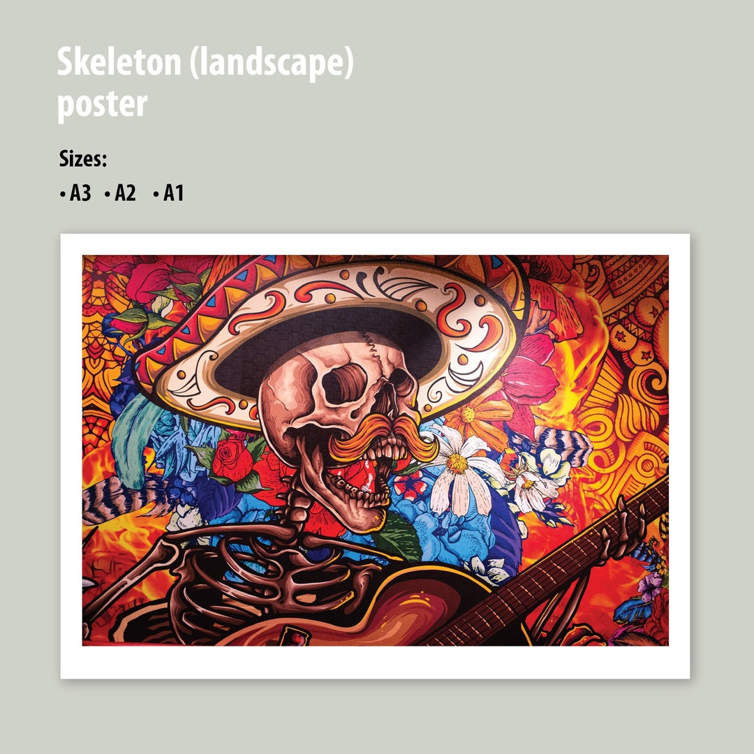 Singing Skeleton Poster, Skull Poster, A3, A2, A1, Skull, Skeleton ...