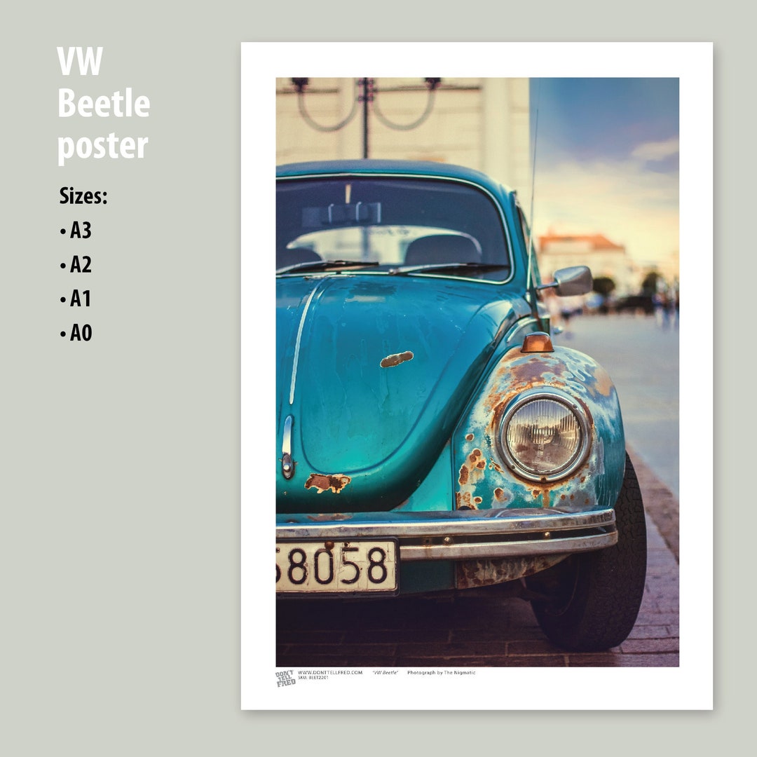 VW BEETLE Poster, A3, A2, A1, A0, Beetle, VW, Old Car, Rusty Car, Man ...