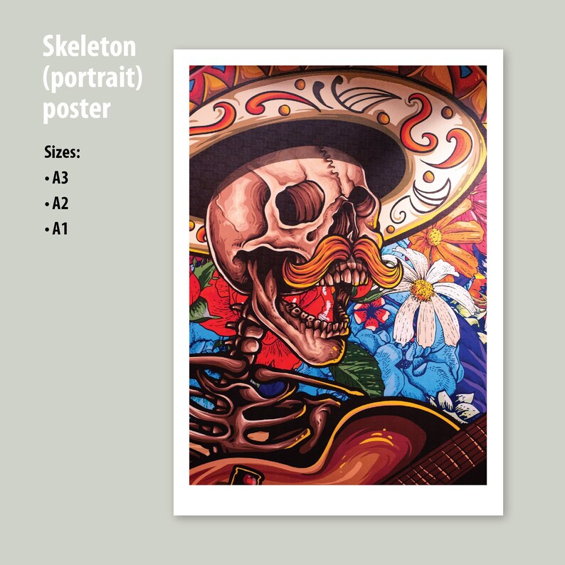SINGING SKELETON Poster, Skull Poster, A3, A2, A1, Skull, Skeleton ...