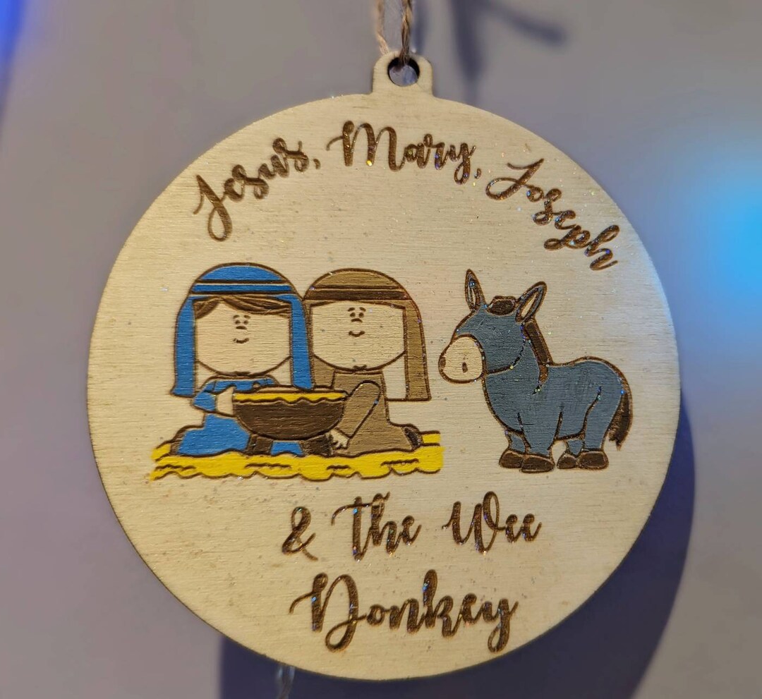 Wooden Bauble - Jesus, Mary, Joseph, Wee Donkey - Etsy UK