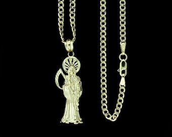 Santa Muerte 10K Real Yellow Gold Necklace - Etsy