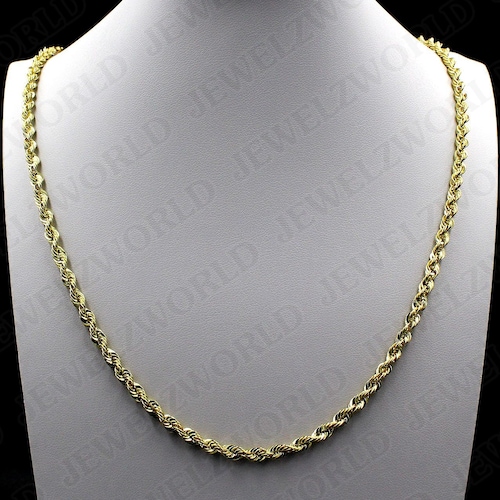 10K Solid Yellow Gold 3mm Diamond-cut Rope Chain Pendant | Etsy