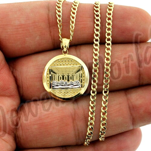 Real 10K Yellow Gold Rope Chain Last Supper Charm Pendant Set - Etsy