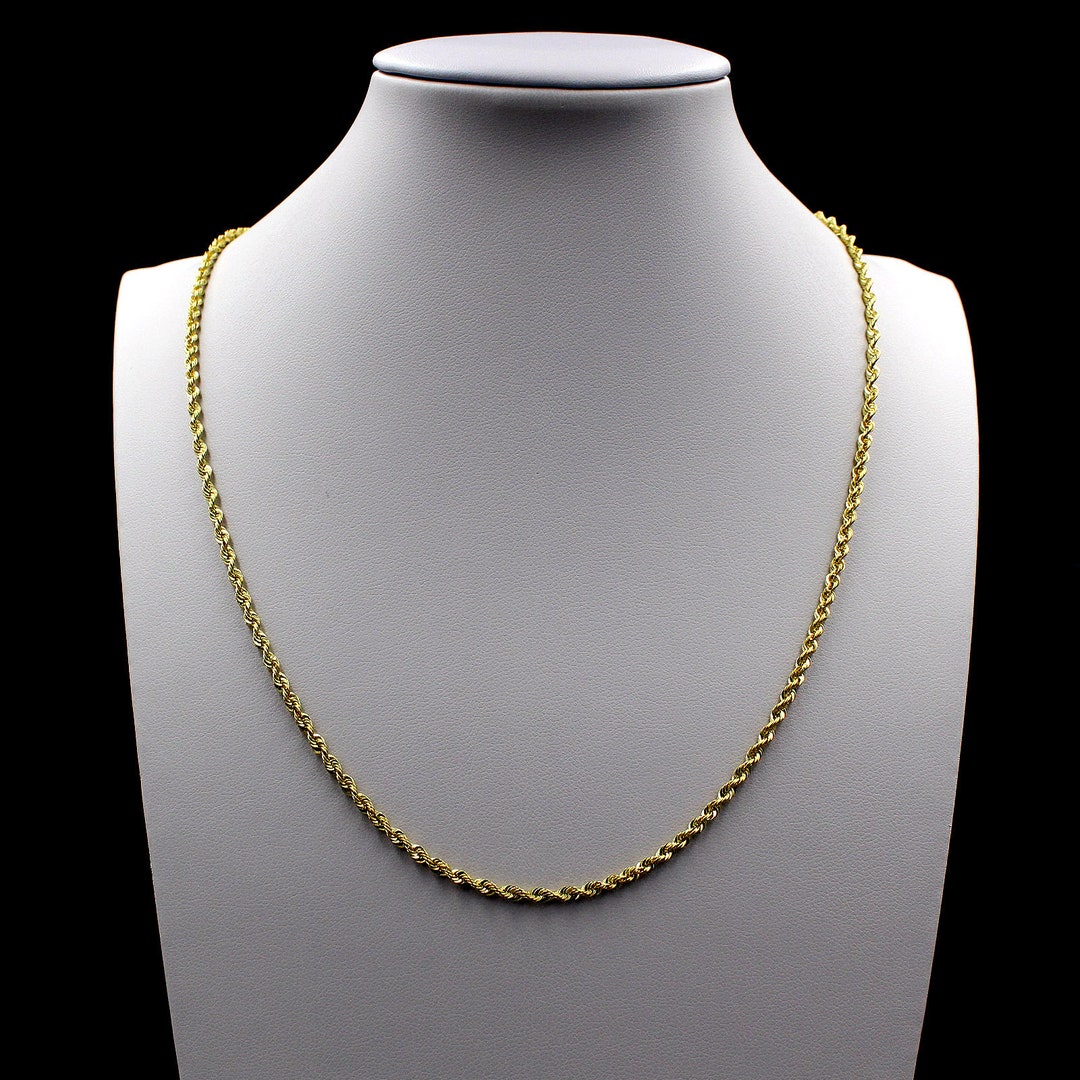 10K Solid Yellow Gold Necklace Gold Rope Chain 2MM 16" 18" 20" 22" 24 ...