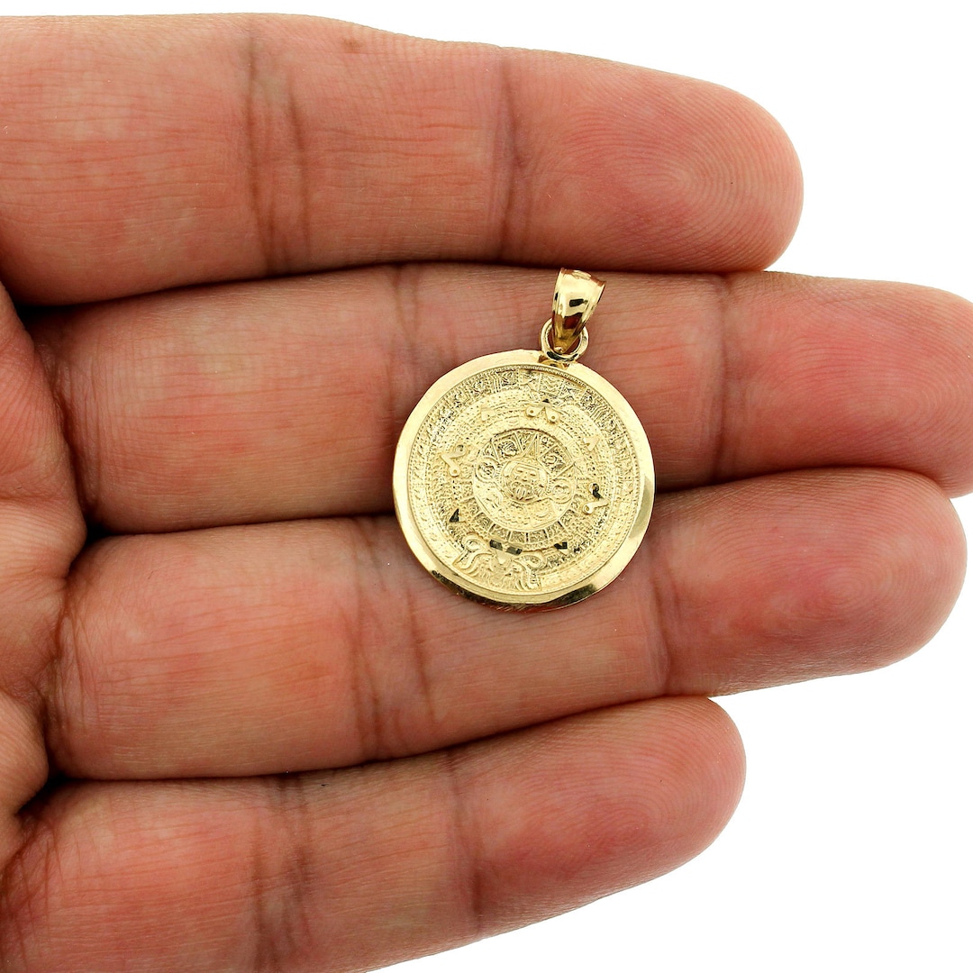 Real 10K Solid Yellow Gold Aztec Mayan Sun Calendar Pendant • 10K Gold ...