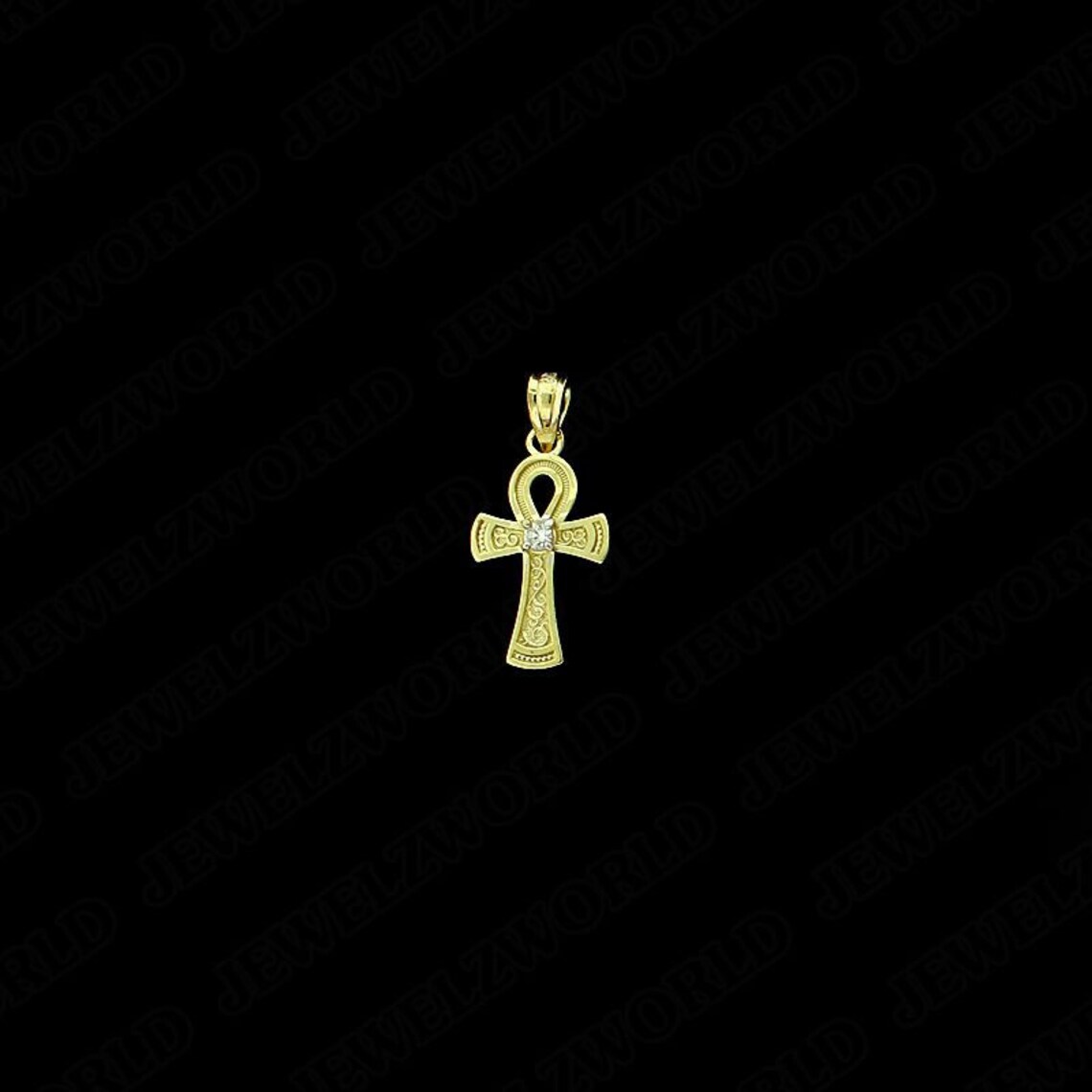 10K Solid Yellow Gold Diamond Cut Egyptian Ankh Cross Charm Pendant ...