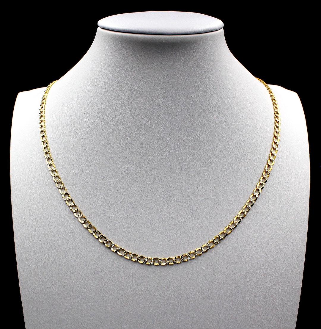 10K Solid Yellow Gold Diamond Cut Cuban Curb Link Chain Necklace 2MM 16 ...