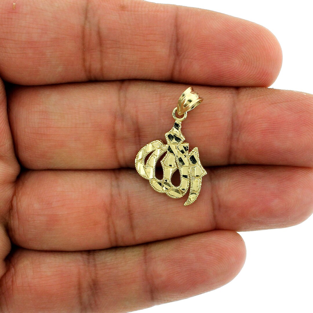 Real 10K Yellow Gold Diamond Cut Islamic Muslim Arabic Allah Charm ...