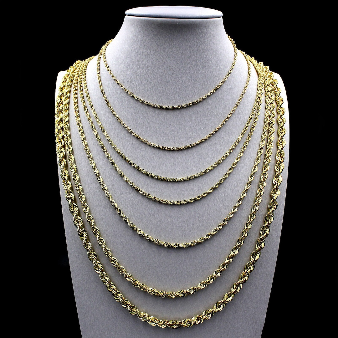 10K Gold Rope Chain Necklace or Bracelet 2mm 2.5mm 3mm 4mm 5mm 6mm, 16 ...