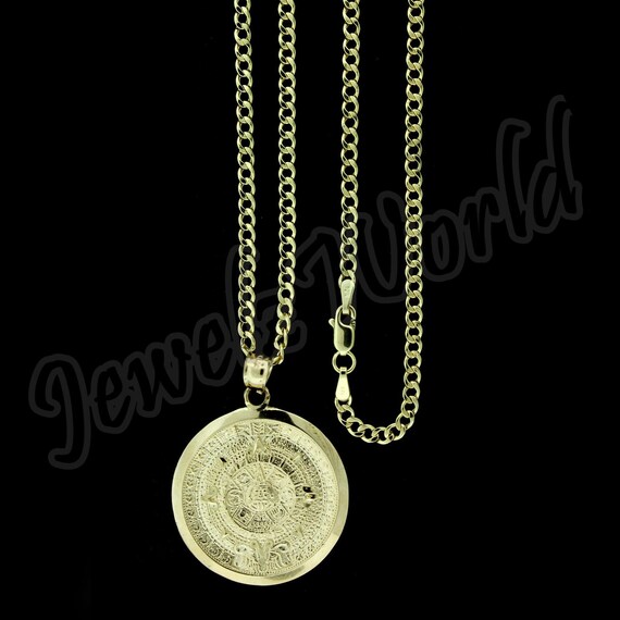 Real 10K Solid Yellow Gold Aztec Mayan Calendar Pendant With - Etsy