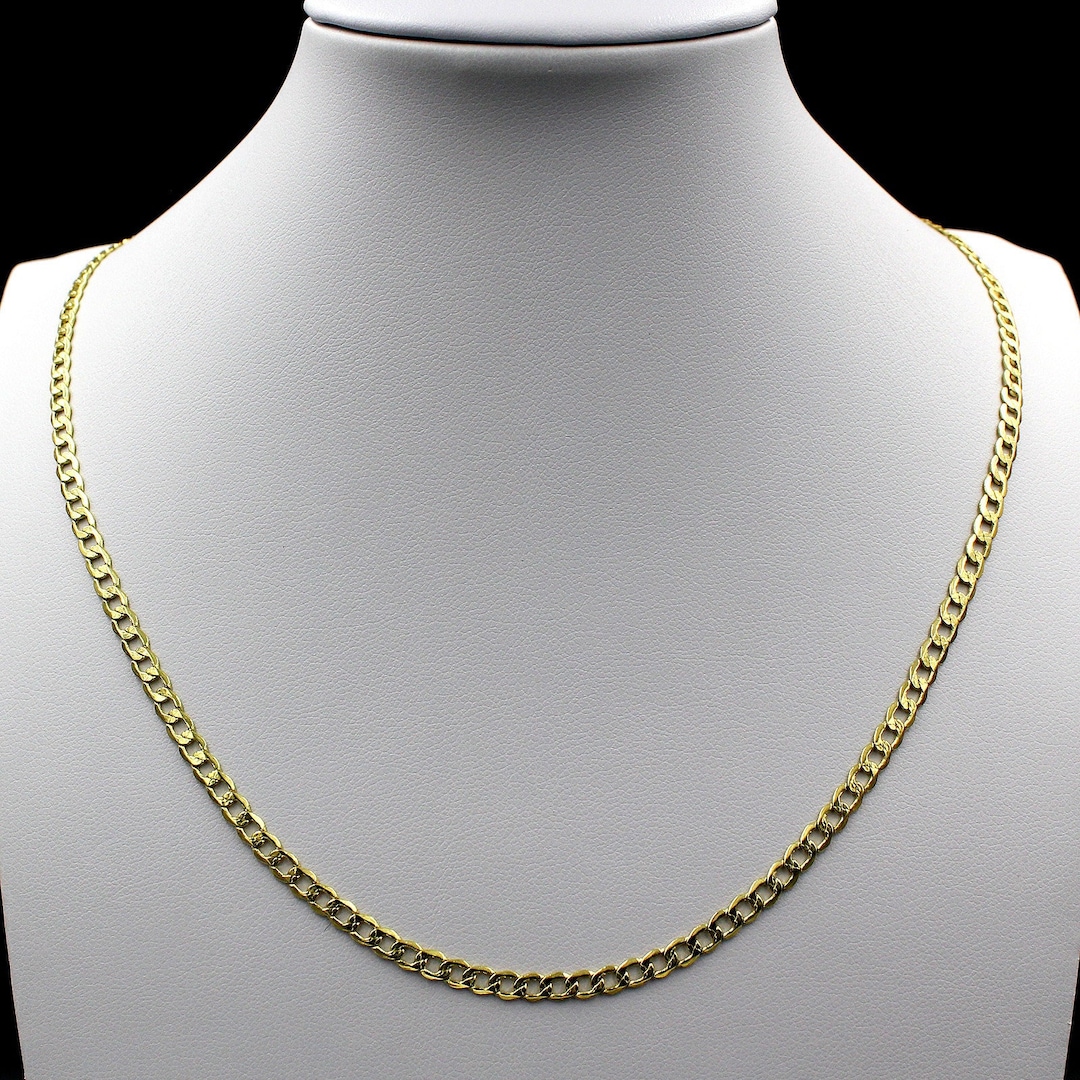 10K Solid Yellow Gold Curb Cuban Link Chain Necklace 2MM 16