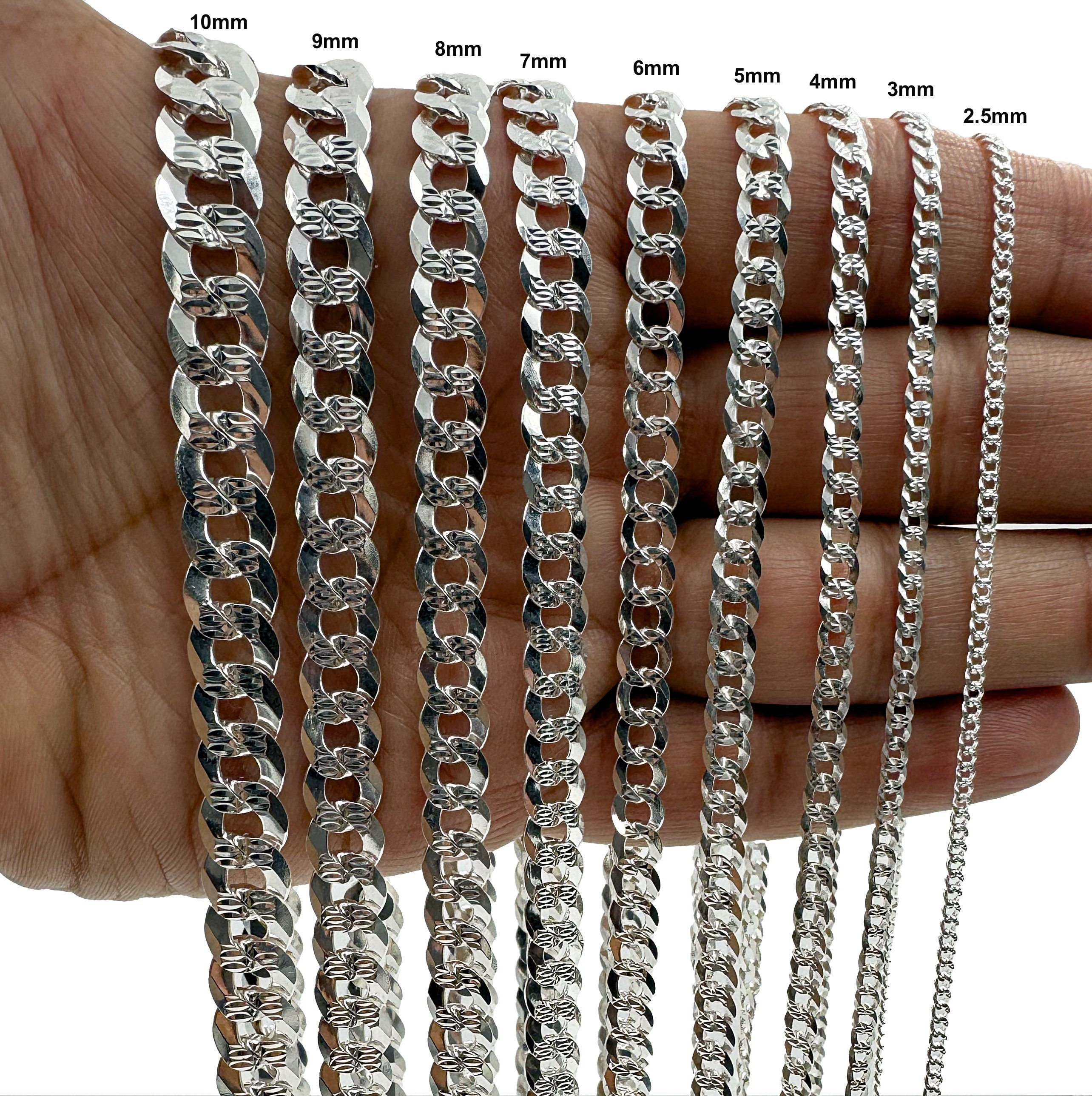 SOLID 925 Sterling Silver DIAMOND CUT Curb Chain Necklace Cuban Link Chain Mens Womens Gift for Him her 16 18 20 22 24 26 28 30 Etsy