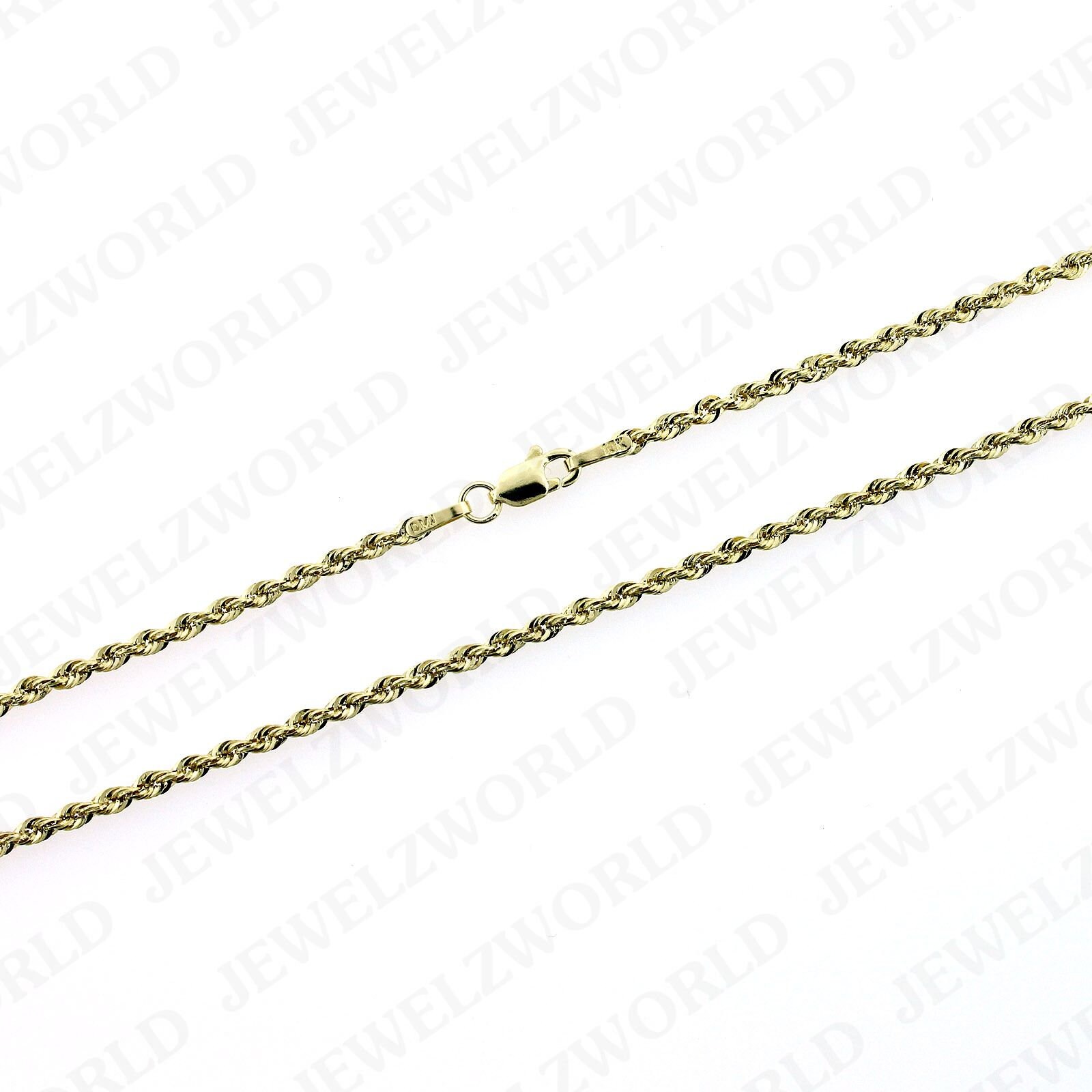 10K Solid Yellow Gold 2mm Rope Chain Diamond Cut Pendant | Etsy