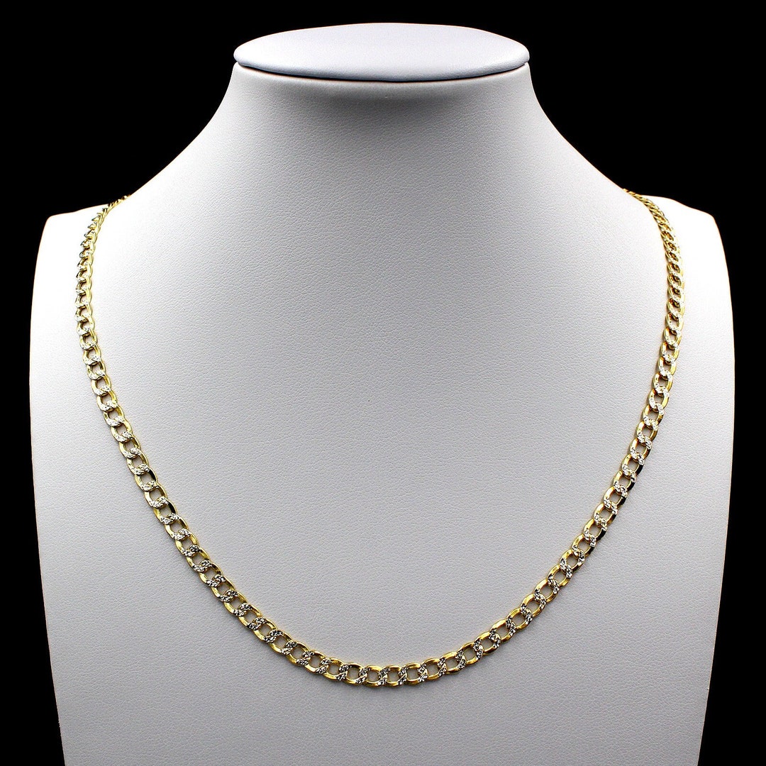 Real 10K Yellow Gold 3.5mm Diamond Cut Cuban Curb Link Chain Necklace 16" 18" 20" 22" 24" 26 ...