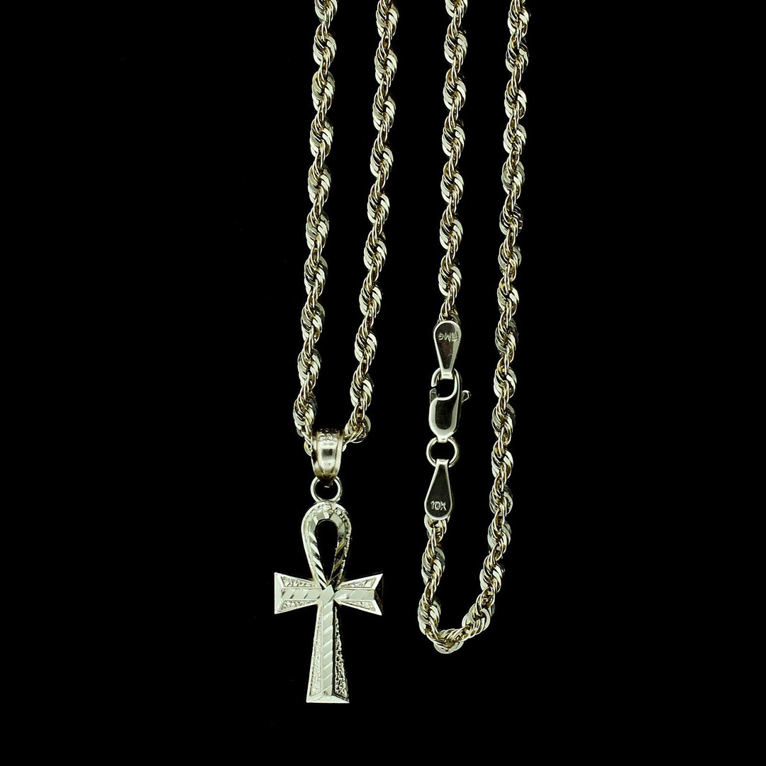Real 10K Yellow Gold Diamond Cut Small Egyptian Ankh Cross Pendant ...