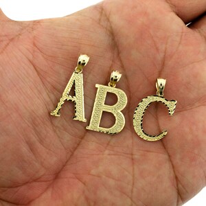 10K Solid Yellow Gold Diamond Cut Initial Letter Charm Pendant A-Z ...