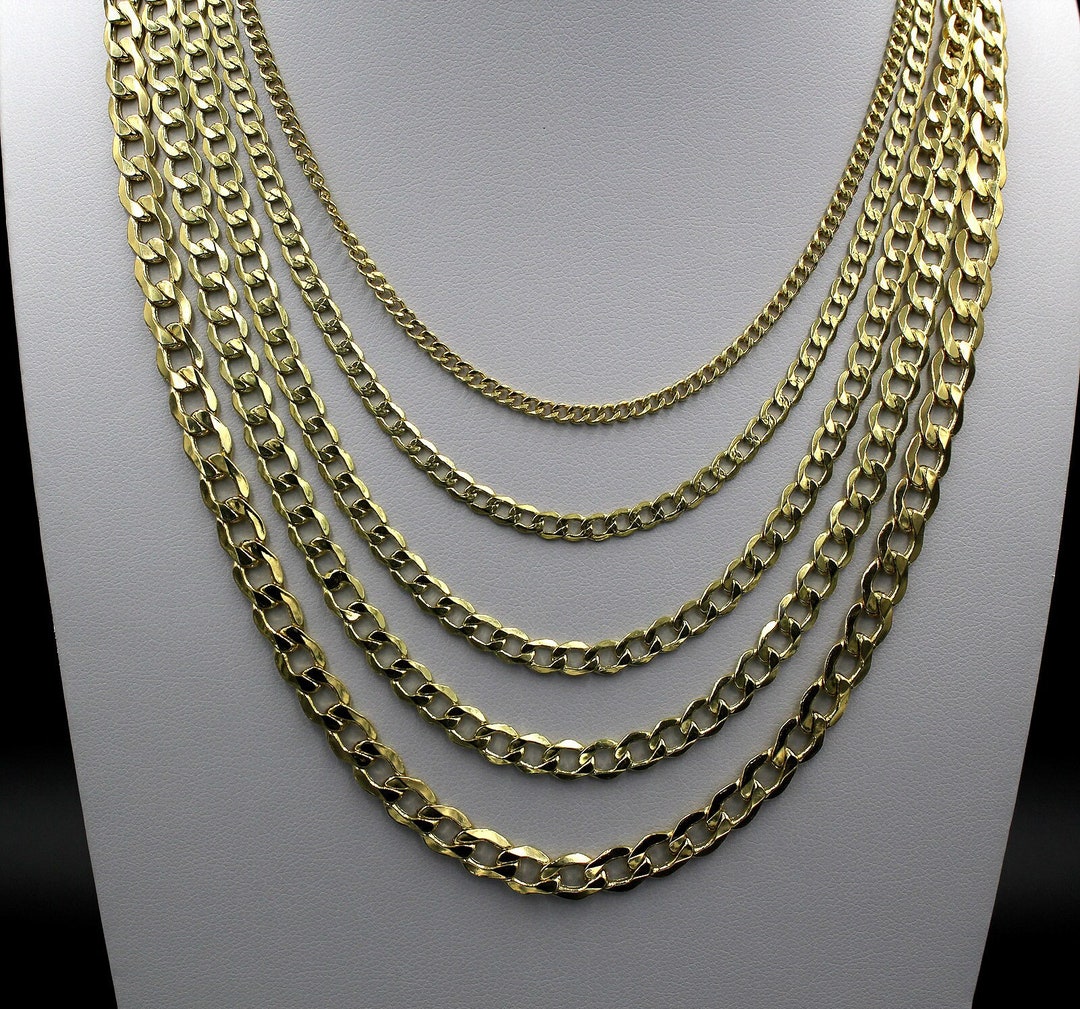 10K Solid Yellow Gold Cuban Curb Link Chain Necklace 2mm 2.5mm 3.5mm 4 ...
