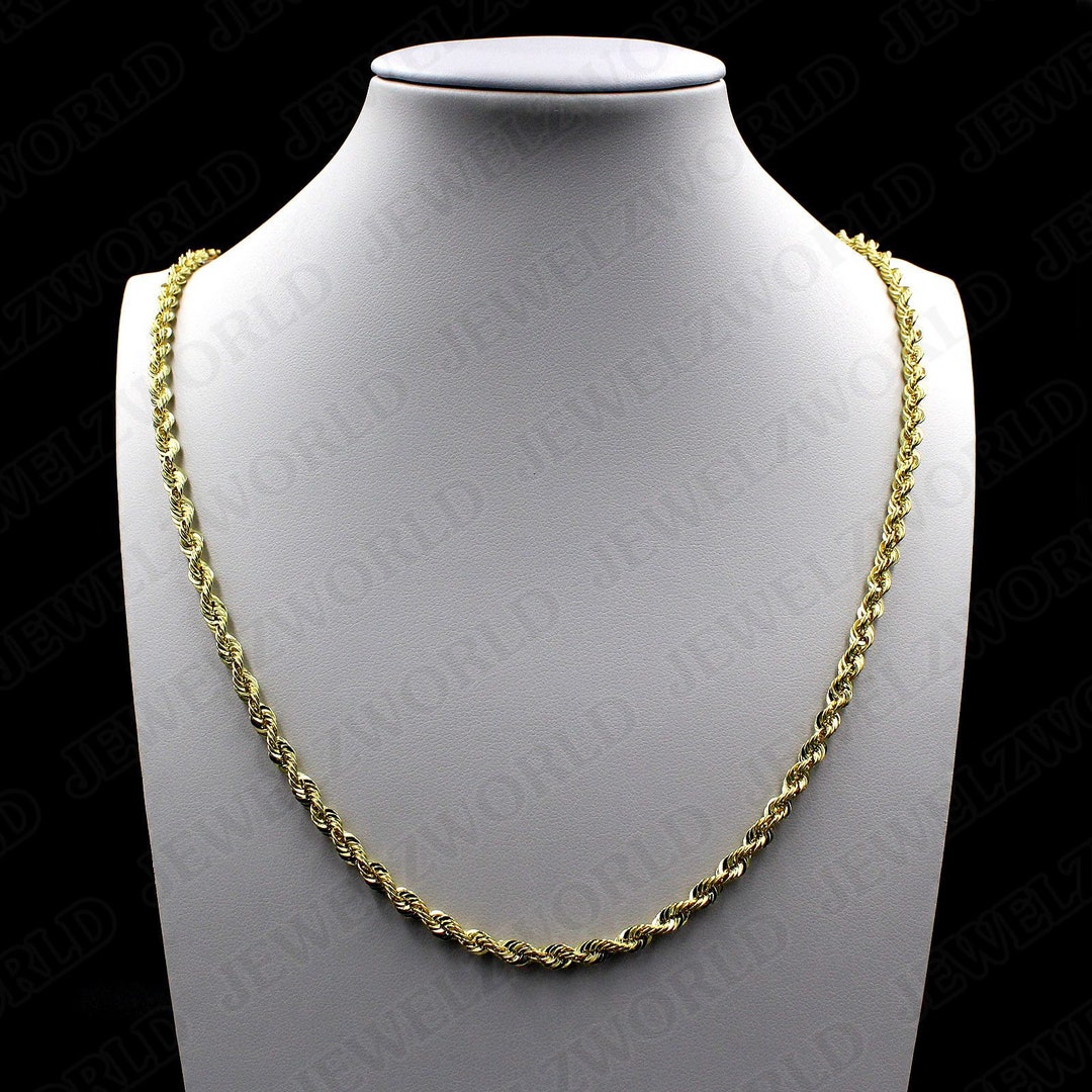 10K Solid Yellow Gold 3mm Diamond-cut Rope Chain Pendant - Etsy