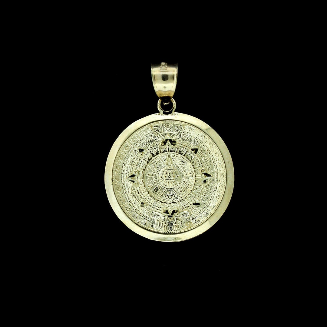 Real 10K Solid Yellow Gold Aztec Mayan Sun Calendar Pendant, 10K Gold ...