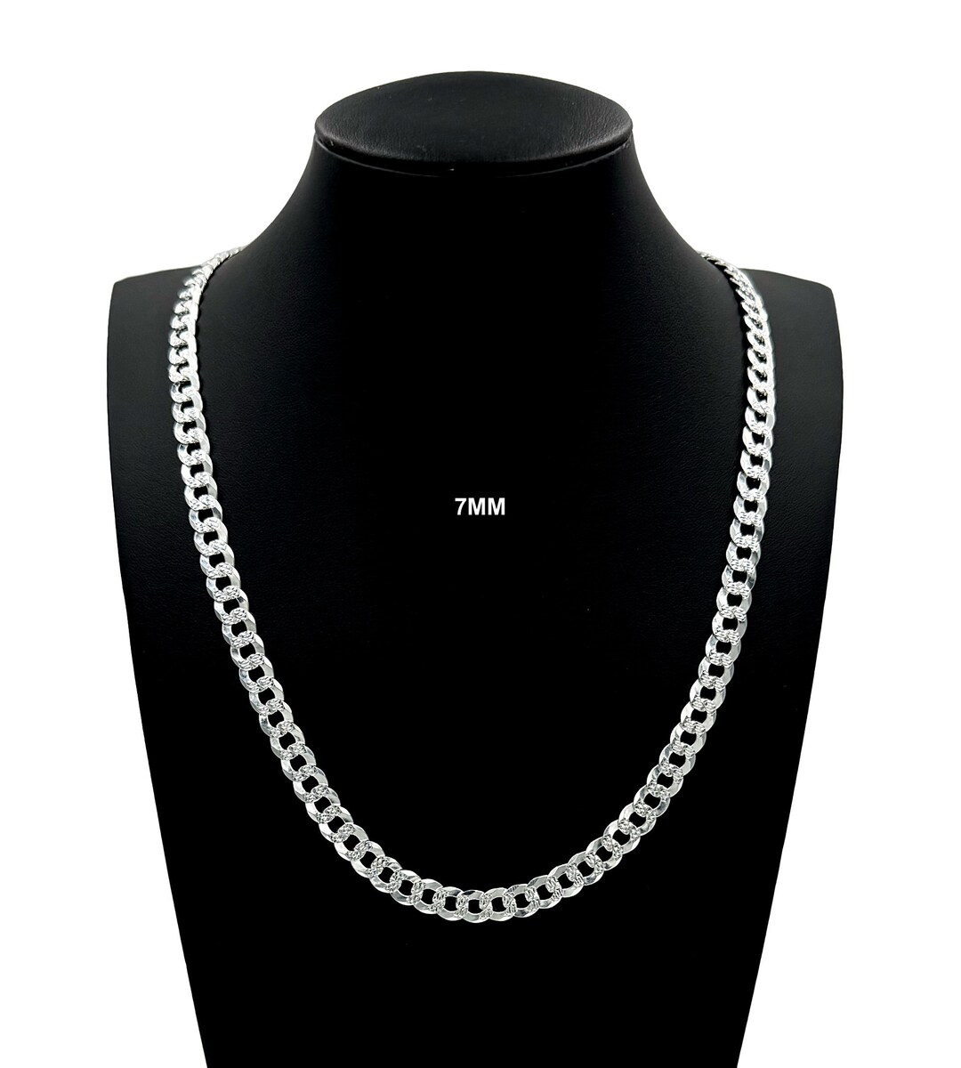 7MM SOLID 925 Sterling Silver Diamond Cut CUBAN CURB Link Chain ...