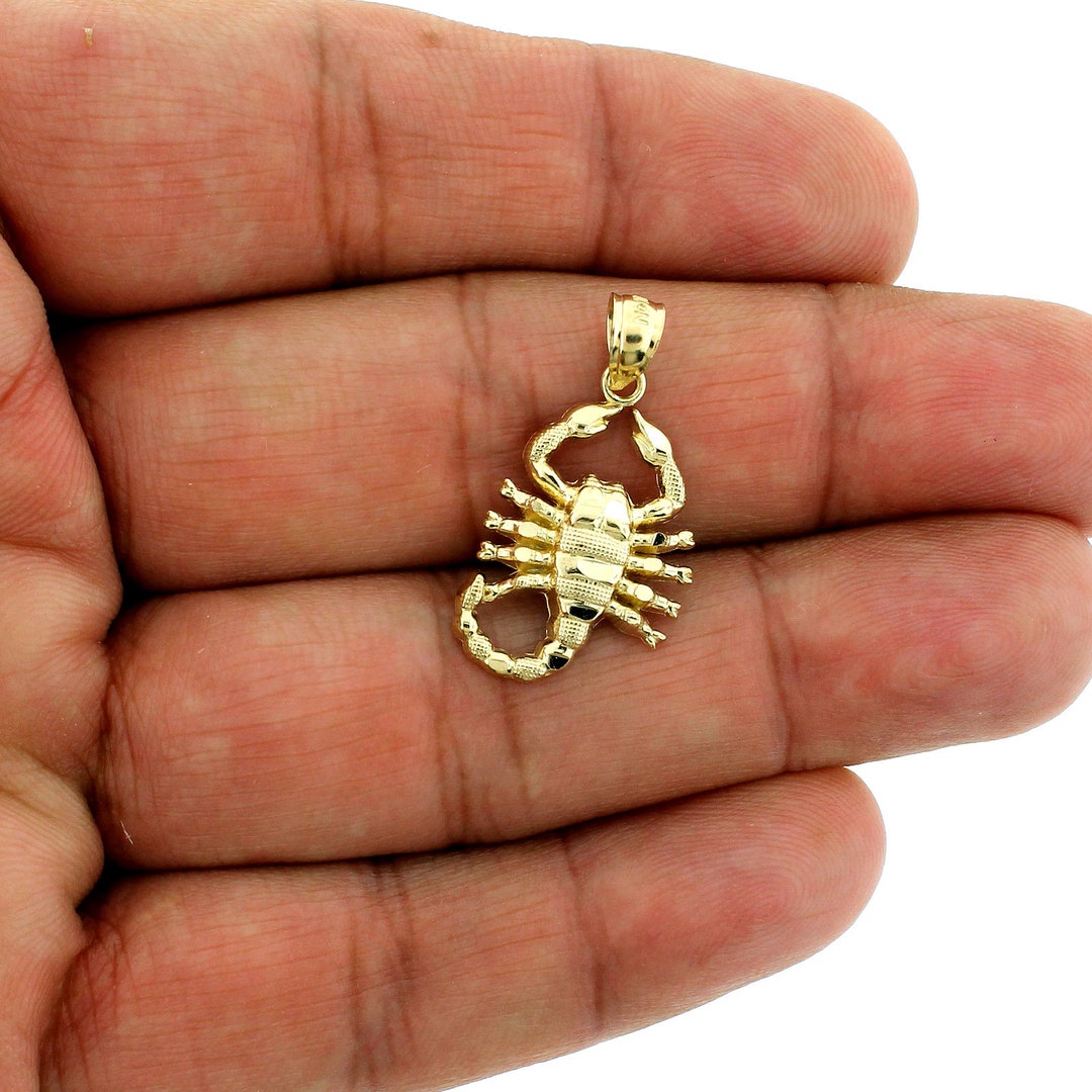Real 10K Yellow Gold Diamond Cut Zodiac Sign Scorpion Pendant • 10KT ...