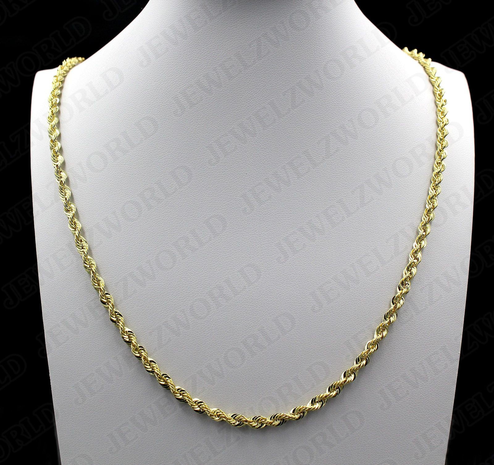 10K Solid Yellow Gold 4mm Diamond Cut Rope Chain Pendant - Etsy