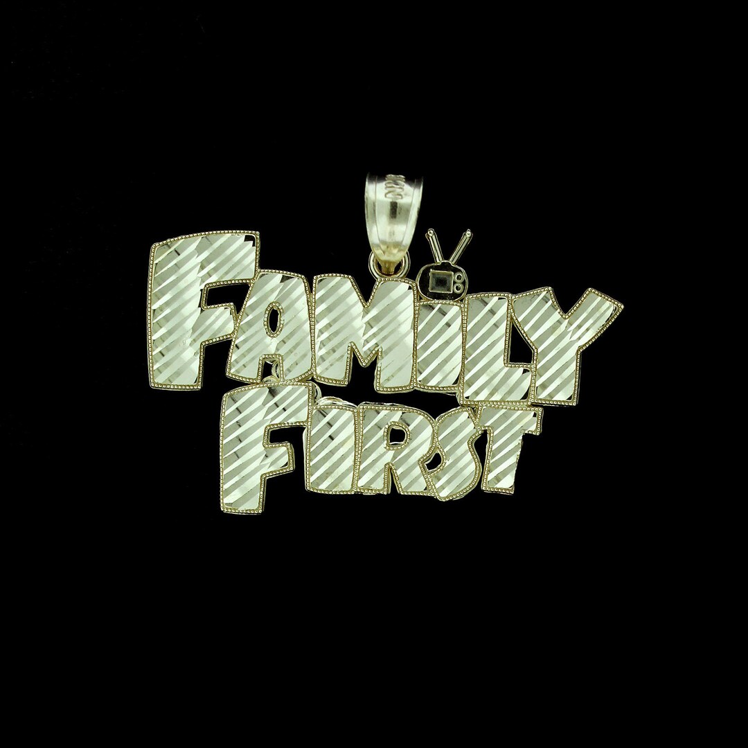 Mens Real 10K Solid Yellow Gold FAMILY FIRST Diamond Cut Custom Charm ...