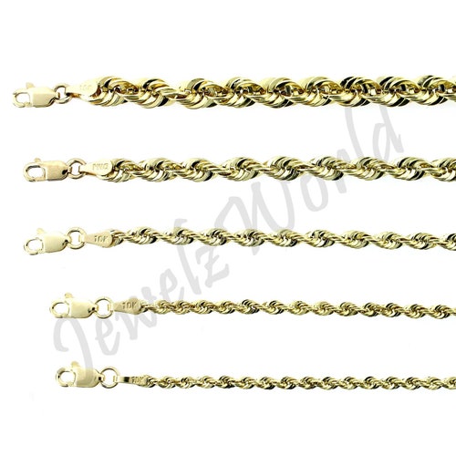 10K Solid Yellow Gold 3mm Diamond-cut Rope Chain Pendant | Etsy