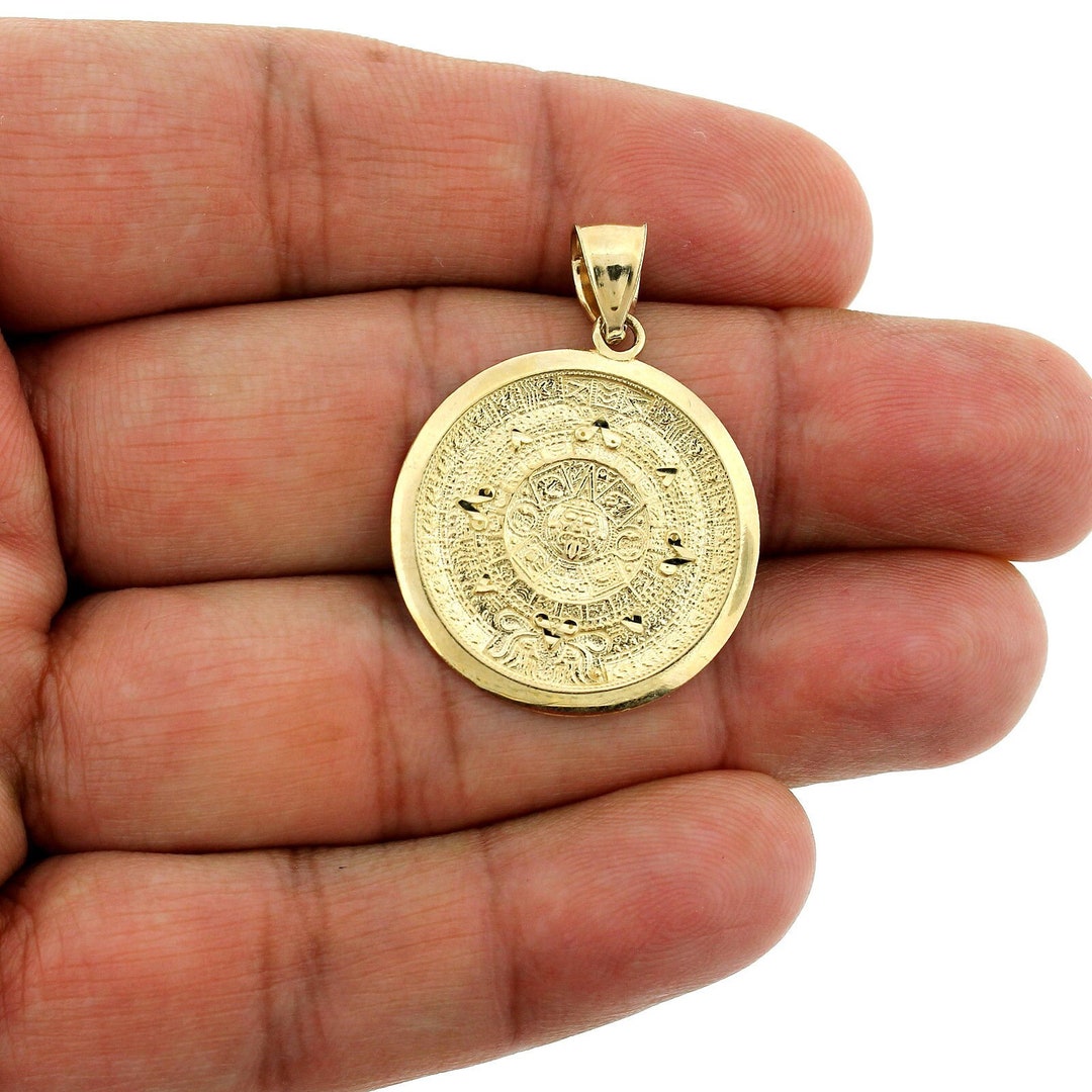 Real 10K Solid Yellow Gold Aztec Mayan Sun Calendar Pendant• 10K Gold ...