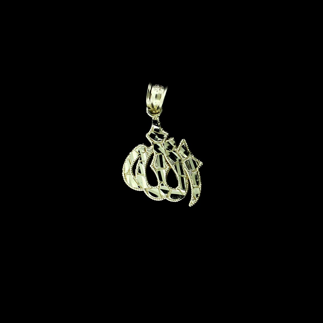 Real 10K Yellow Gold Diamond Cut Islamic Muslim Arabic Allah Charm ...