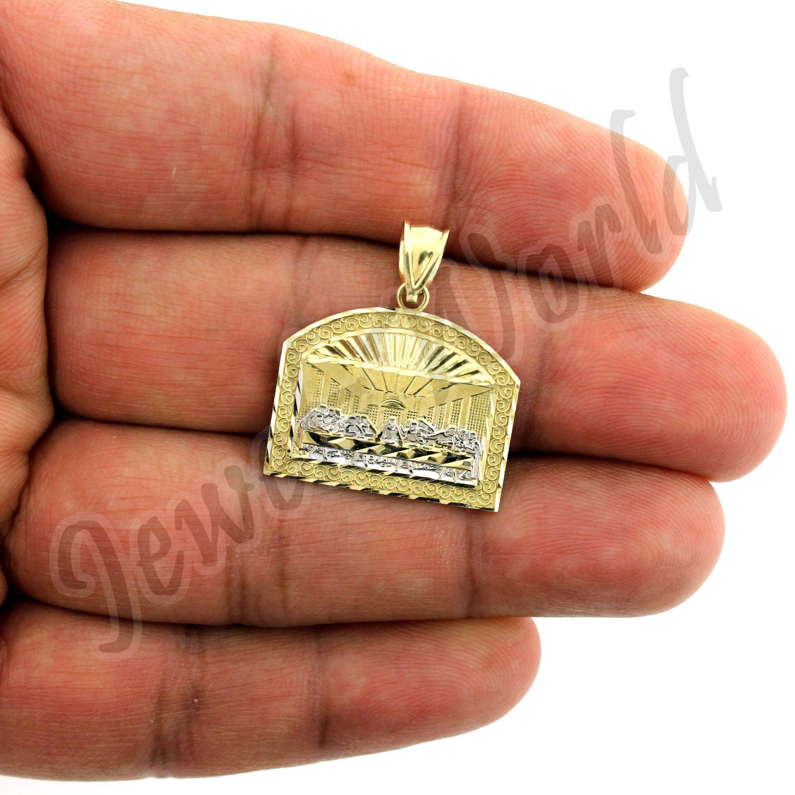 10K Yellow Gold Round Last Supper Jesus Charm Pendant With 2mm | Etsy