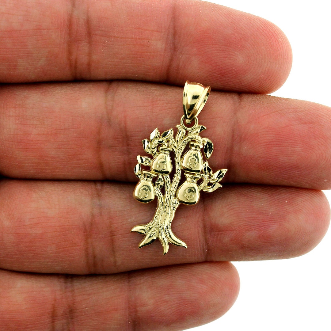 10K Yellow Gold Men's Big Money Tree Pendant Diamond Cut Brand New ...